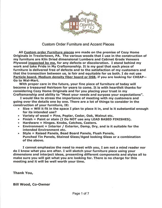 Furniture Information Packet